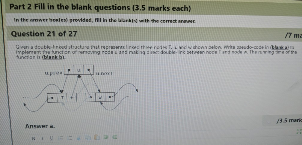 Solved Part 2 Fill in the blank questions (3.5 marks each) | Chegg.com
