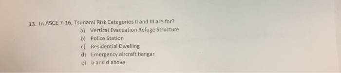 Solved 13. In ASCE 7-16, Tsunami Risk Categories II and | Chegg.com