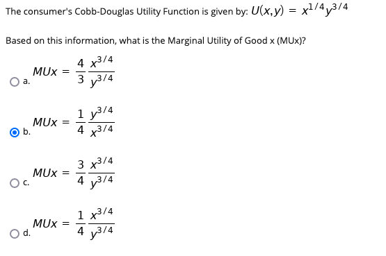 Solved The consumer's Cobb-Douglas Utility Function is given | Chegg.com