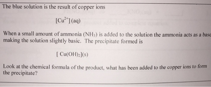 Solved The blue solution is the result of copper ions [Cu2 1 | Chegg.com