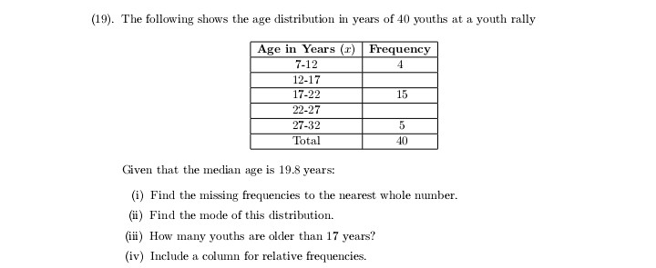 Solved (19). The following shows the age distribution in | Chegg.com
