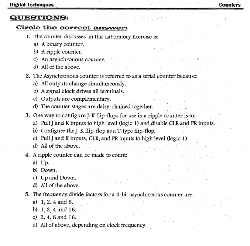 Solved Digital Techniques Counters QUESTIONS: Circle the | Chegg.com