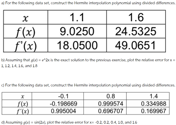 Solved a) For the following data set, construct the Hermite | Chegg.com