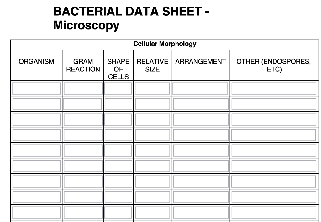 Solved For the following bacteria record information about | Chegg.com