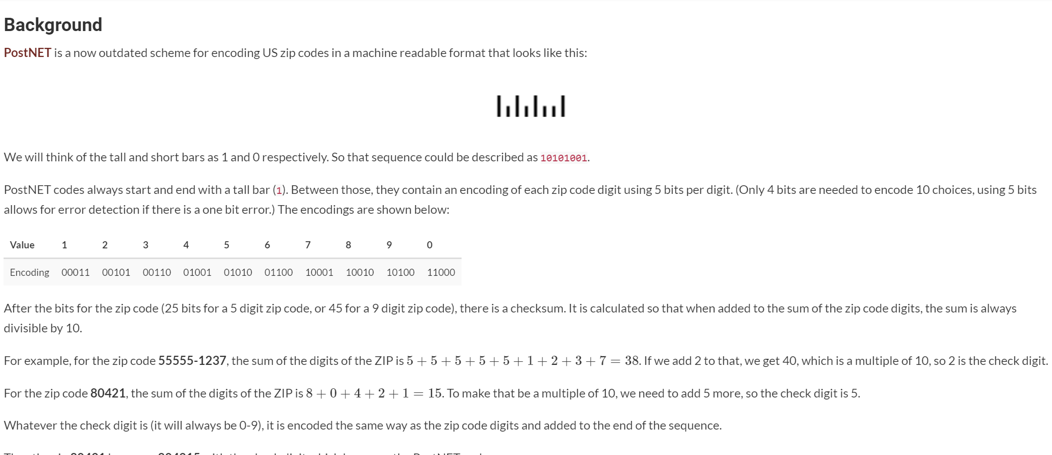 Solved Background PostNET is a now outdated scheme for | Chegg.com