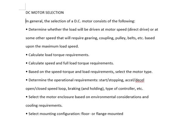 Solved DC MOTOR SELECTION In general, the selection of a | Chegg.com