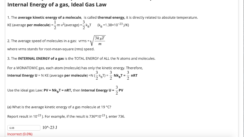 Solved Internal Energy of a gas, ldeal Gas Law 1. The | Chegg.com