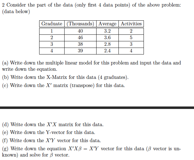 Solved 2 Consider the part of the data (only first 4 data | Chegg.com