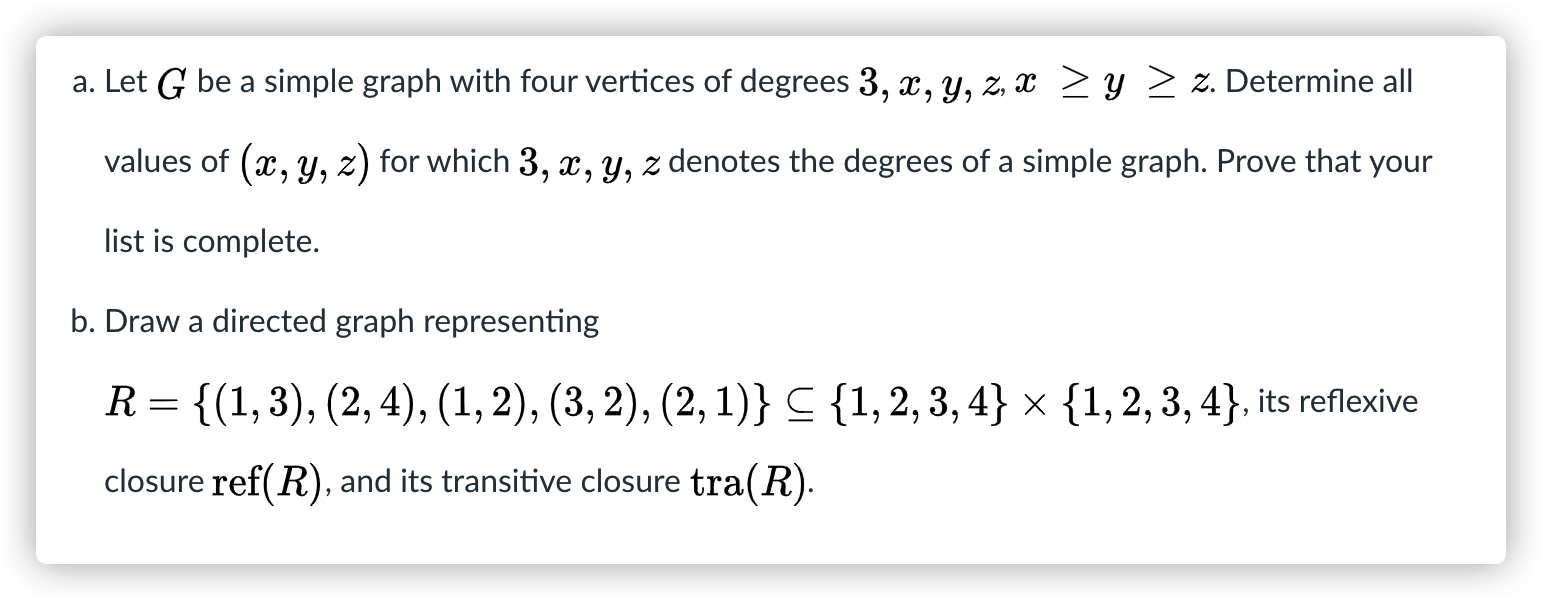 Solved a. Let G be a simple graph with four vertices of | Chegg.com