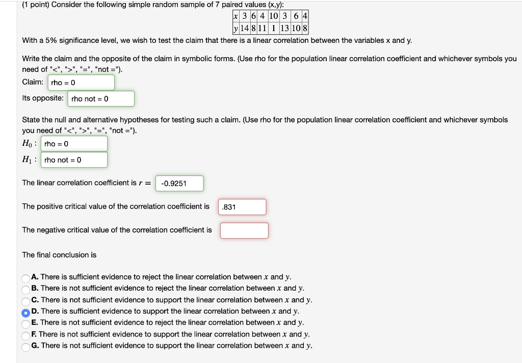 Solved (1 point) Consider the following simple random sample | Chegg.com