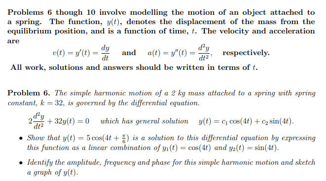Solved Problems 6 though 10 involve modelling the motion of | Chegg.com