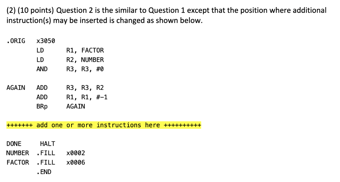 Solved (1) (10 points) The LC-3 assembly program below | Chegg.com