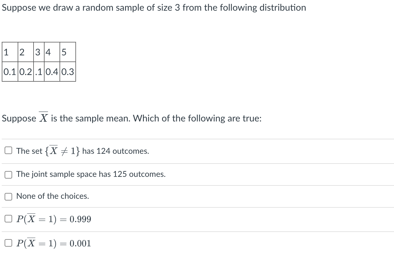 Solved Suppose we draw a random sample of size 3 from the | Chegg.com