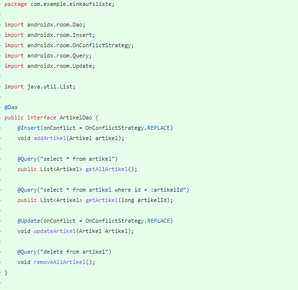 Solved 1 + package com.example.einkaufsliste; 2 import | Chegg.com