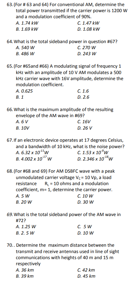 Solved 63. (For \# 63 and 64) For conventional AM, determine | Chegg.com
