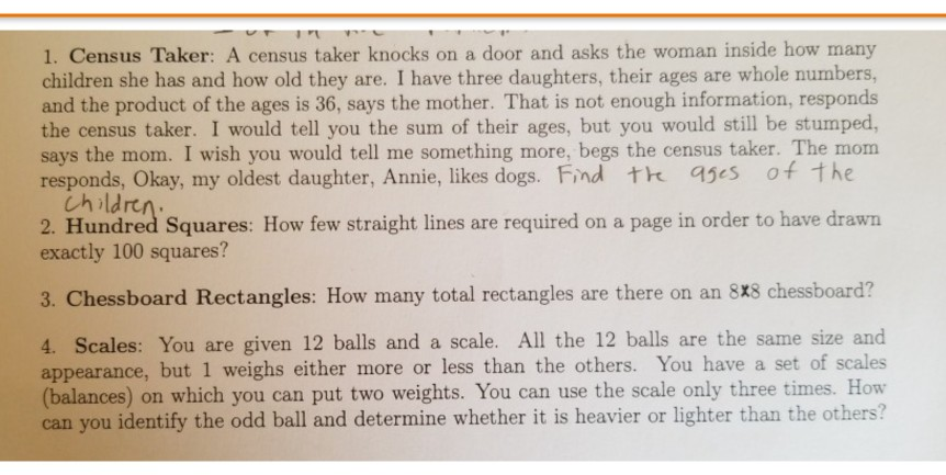 Solved 1. Census Taker: A census taker knocks on a door and | Chegg.com