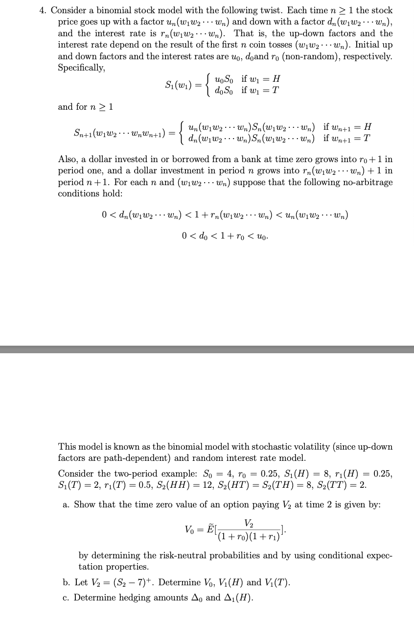 Consider a binomial stock model with the following | Chegg.com