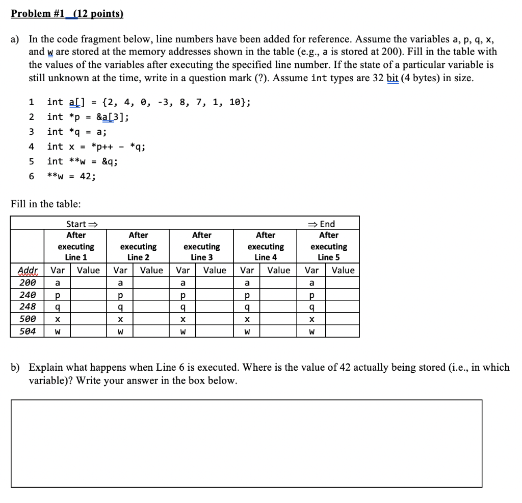 Solved Problem #1_(12 points) a) In the code fragment below, | Chegg.com