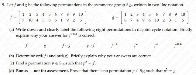 Solved Let f and g be the following permutations in the | Chegg.com