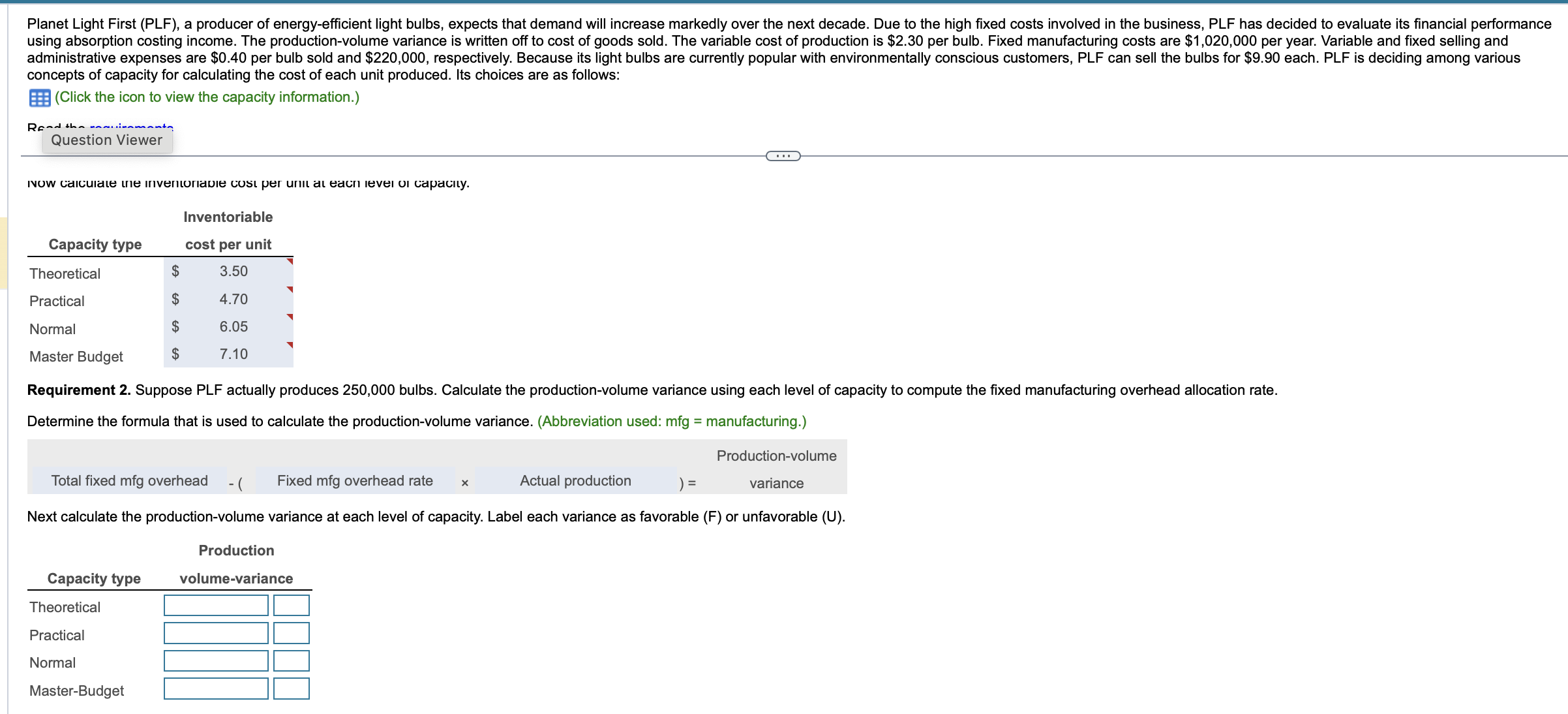 Solved concepts of capacity for calculating the cost of each | Chegg.com
