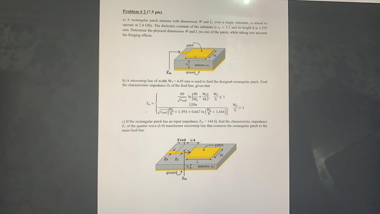 Solved Problem # 2 (7.5 pts) a) A rectangular patch antenna | Chegg.com