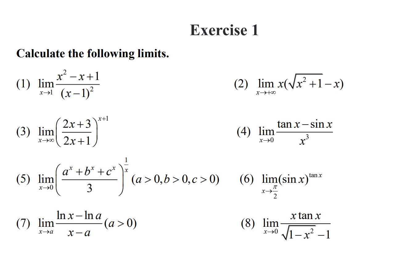 Solved Exercise 1 Calculate the following limits. (1) | Chegg.com