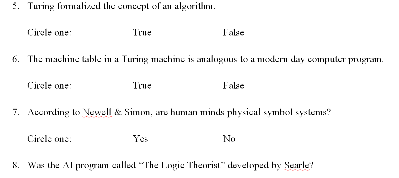 Solved 5. Turing formalized the concept of an algorithm. | Chegg.com