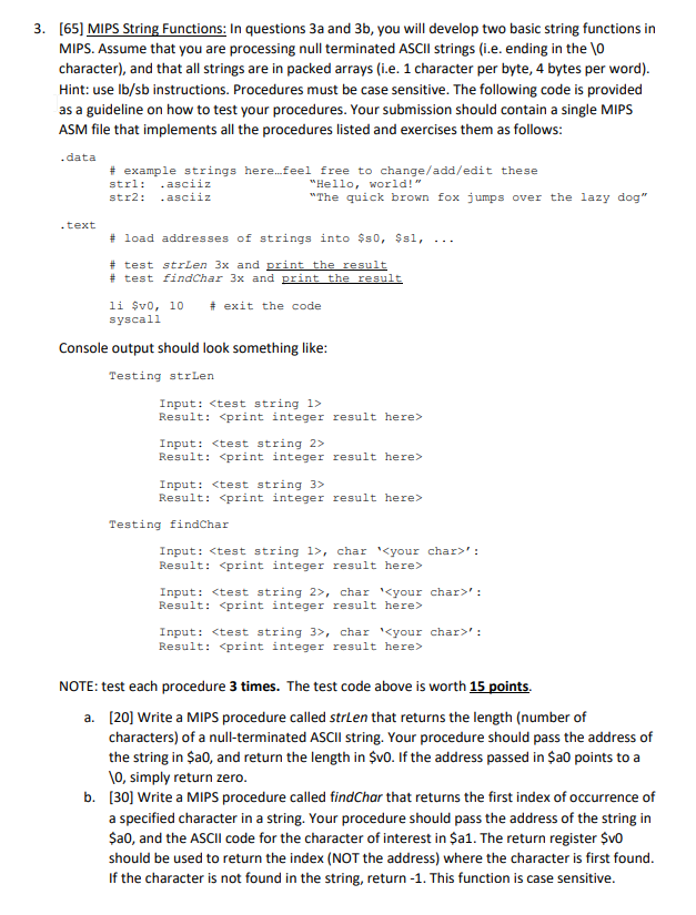 3. [65] MIPS String Functions: In questions 3a and | Chegg.com