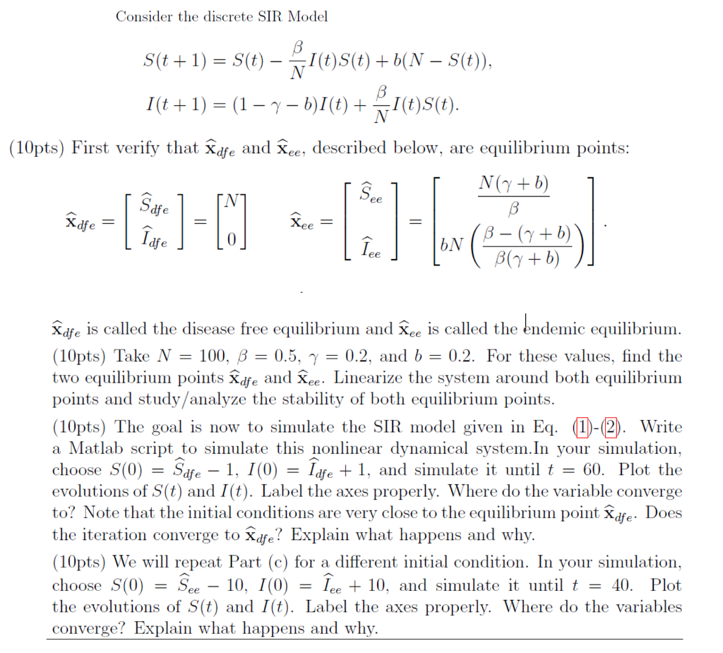 Consider the discrete SIR Model (10pts) First verify | Chegg.com