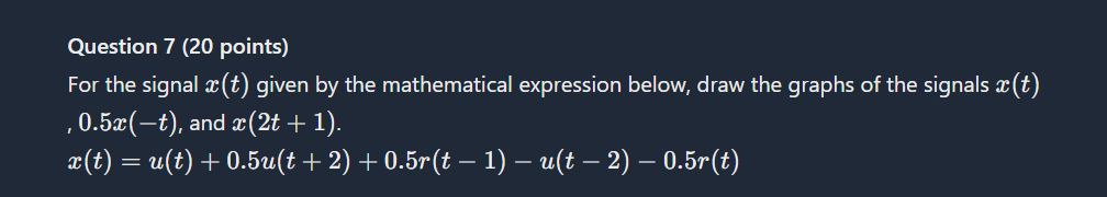 Solved Question 7 (20 ﻿points)For the signal x(t) ﻿given by | Chegg.com