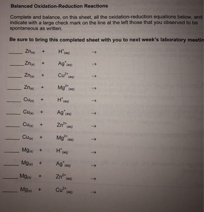 Solved Balanced Oxidation-Reduction Reactions Complete and | Chegg.com