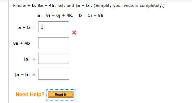 Solved Find a+b,8a+4b,|a|, ﻿and |a-b|. (Simplify your | Chegg.com