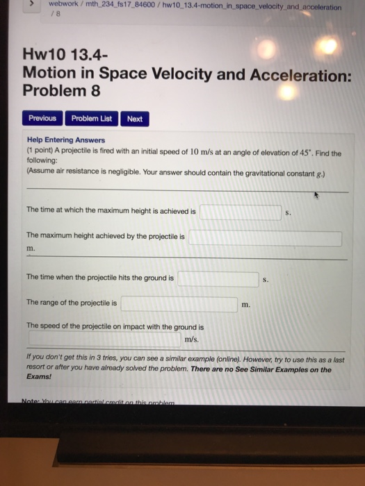 Solved webwork /mth 234 1s17.84600/hw10.13.4-motion in | Chegg.com Solved webwork /mth 234 1s17.84600/hw10.13.4-motion in | Chegg.com