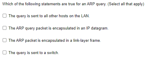 Solved Which of the following statements are true for an ARP | Chegg.com