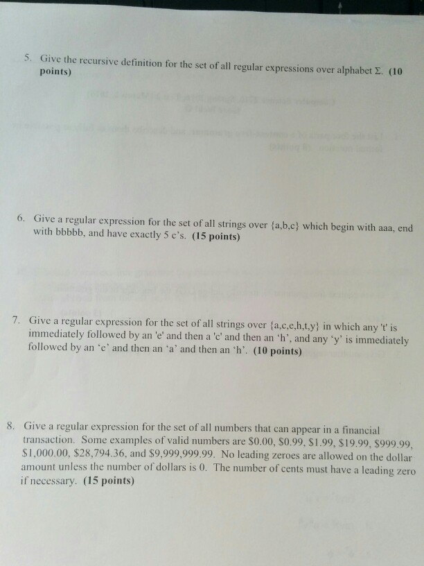 Solved he recursive definition for the set of all regular | Chegg.com