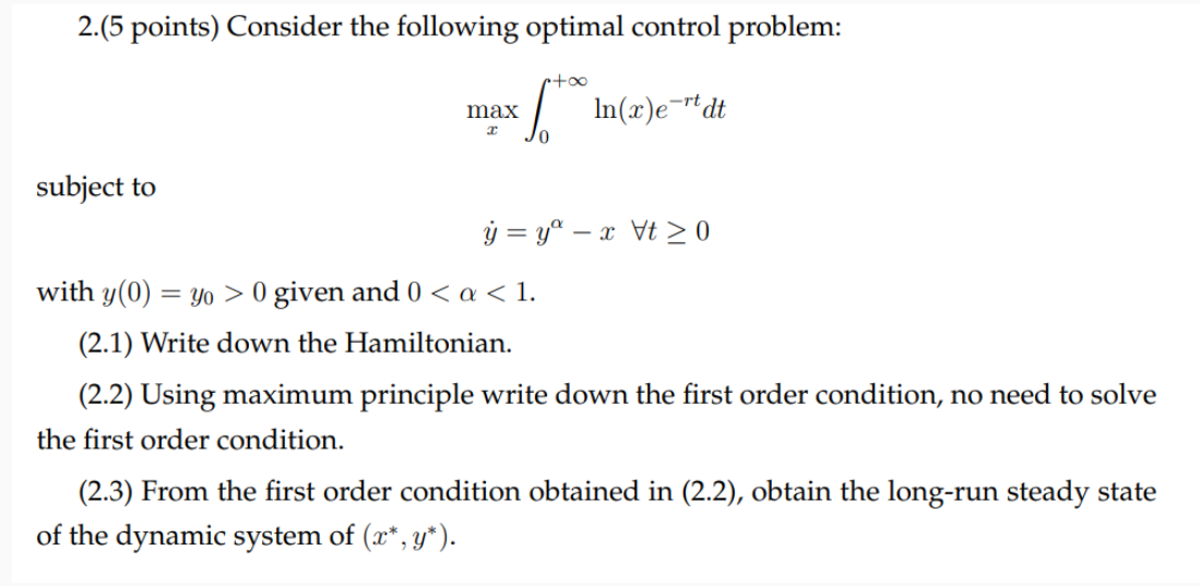 Solved 2.(5 ﻿points) ﻿Consider the following optimal control | Chegg.com