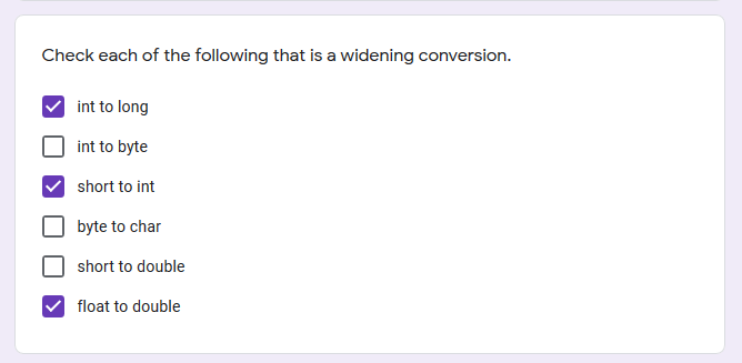 Solved Check each of the following that is a widening | Chegg.com