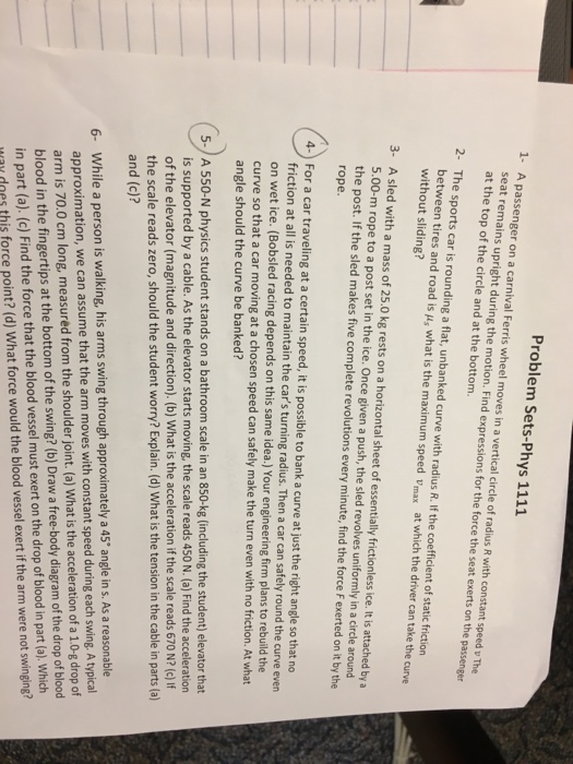 Solved Problem Sets-Phys 1111 1- A passenger on a carnival | Chegg.com