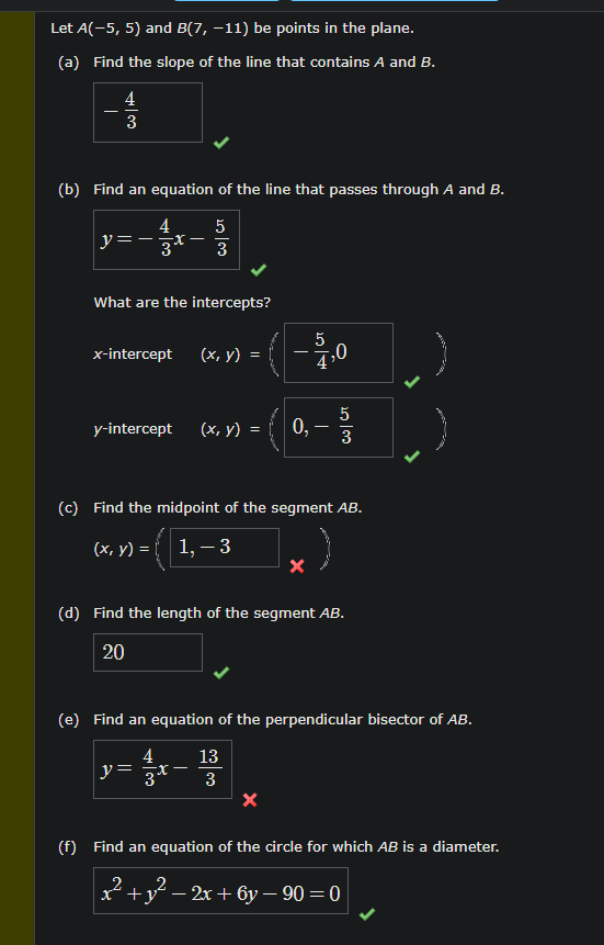 Solved Let A(−5,5) and B(7,−11) be points in the plane. (a) | Chegg.com
