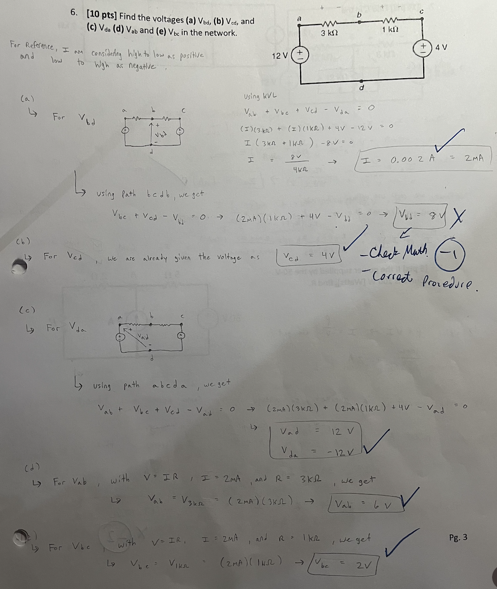 Solved 6. [10 pts] Find the voltages (a) Vbd, (b) Vcd, and | Chegg.com
