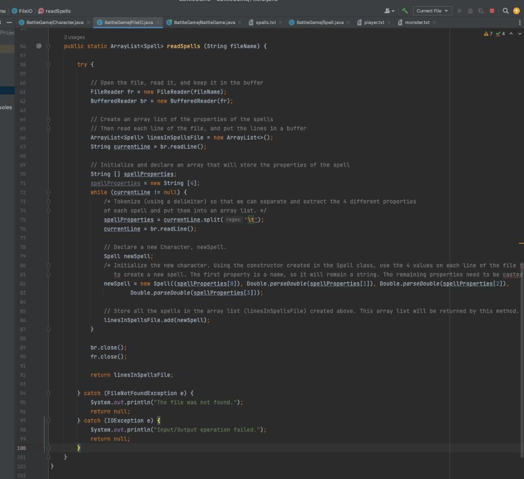 Solved try \{ // open the file, read it, and keep it in the | Chegg.com