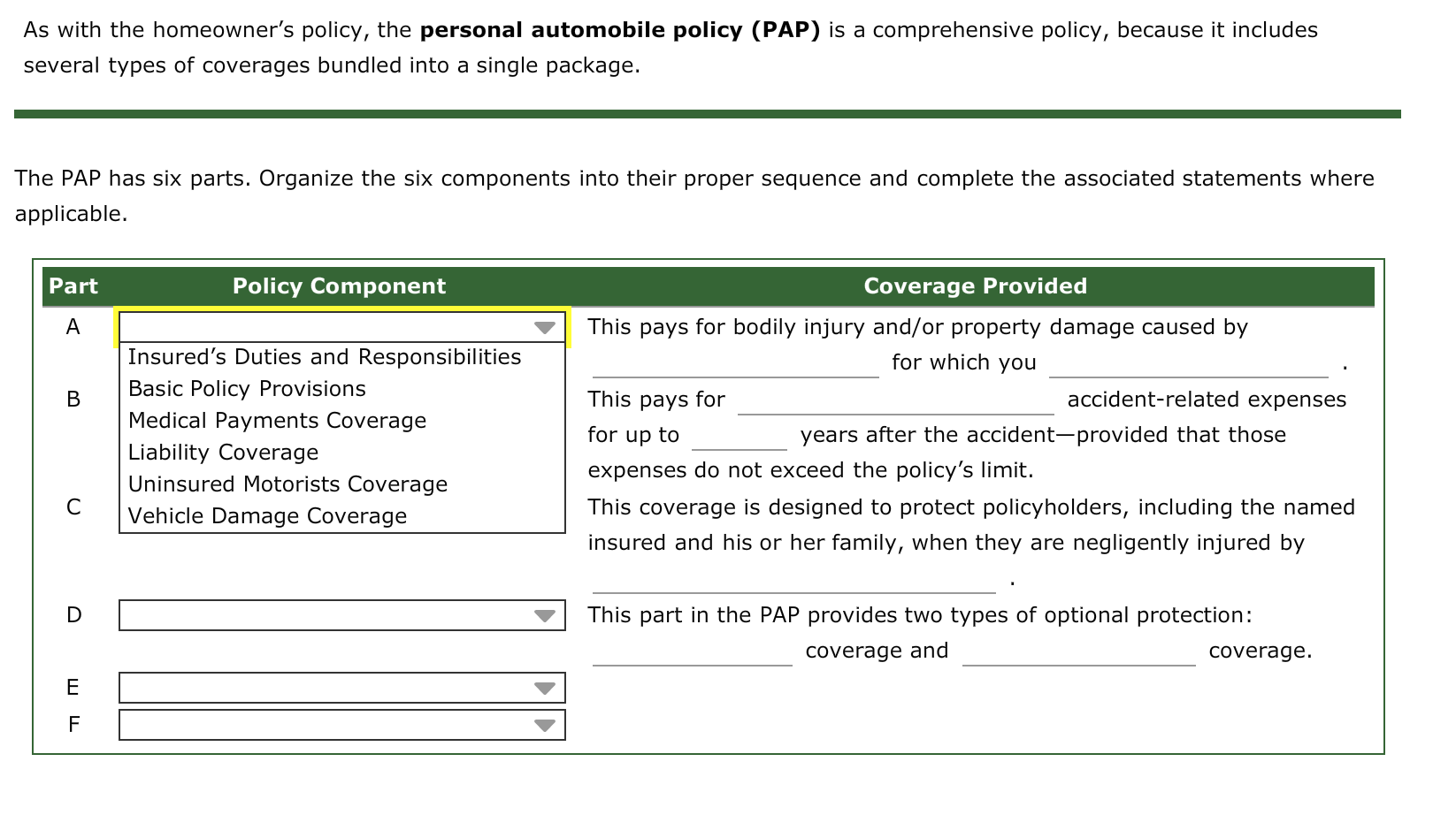 As with the homeowner's policy, the personal | Chegg.com