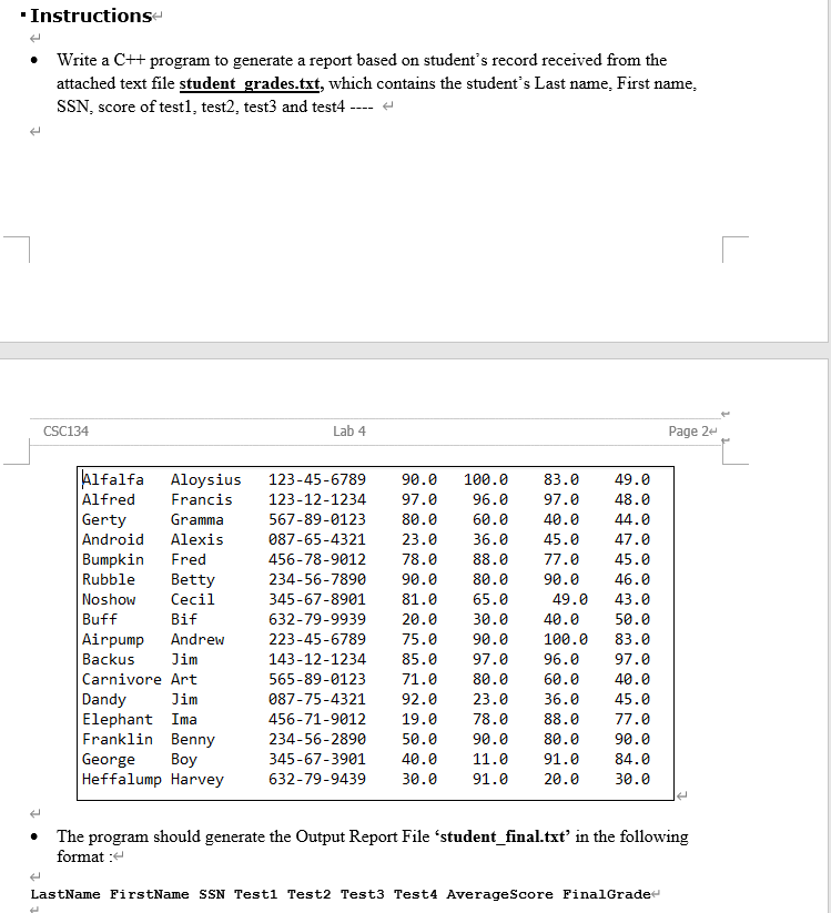 Solved · Instructions Write a C++ program to generate a | Chegg.com
