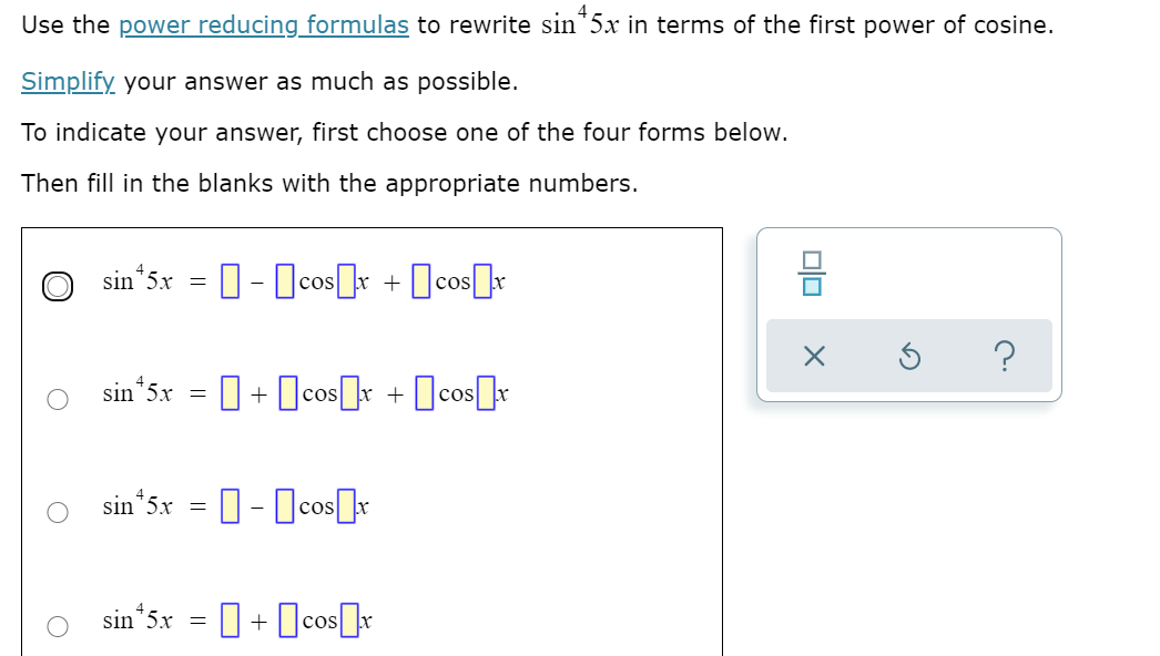 Solved Use the power reducing formulas to rewrite sin 5x in | Chegg.com