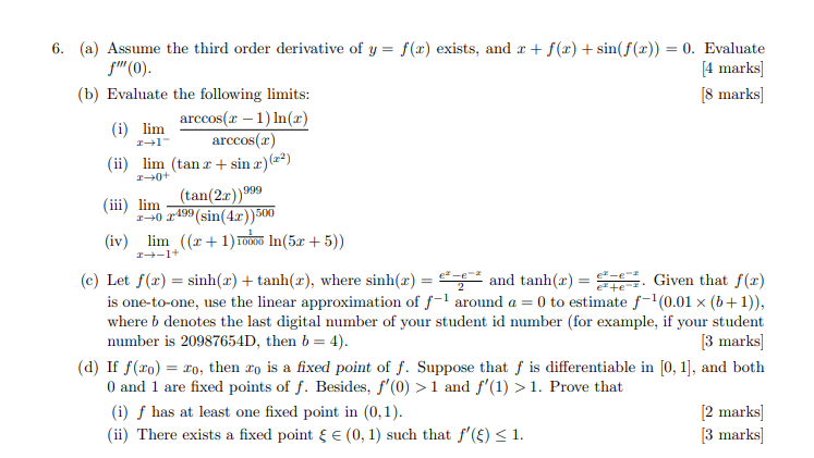 Solved 6. (a) Assume the third order derivative of y = f(x) | Chegg.com