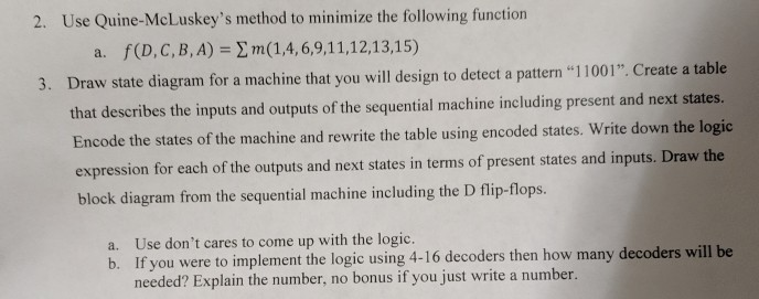 Solved 2. Use Quine-McLuskey's method to minimize the | Chegg.com