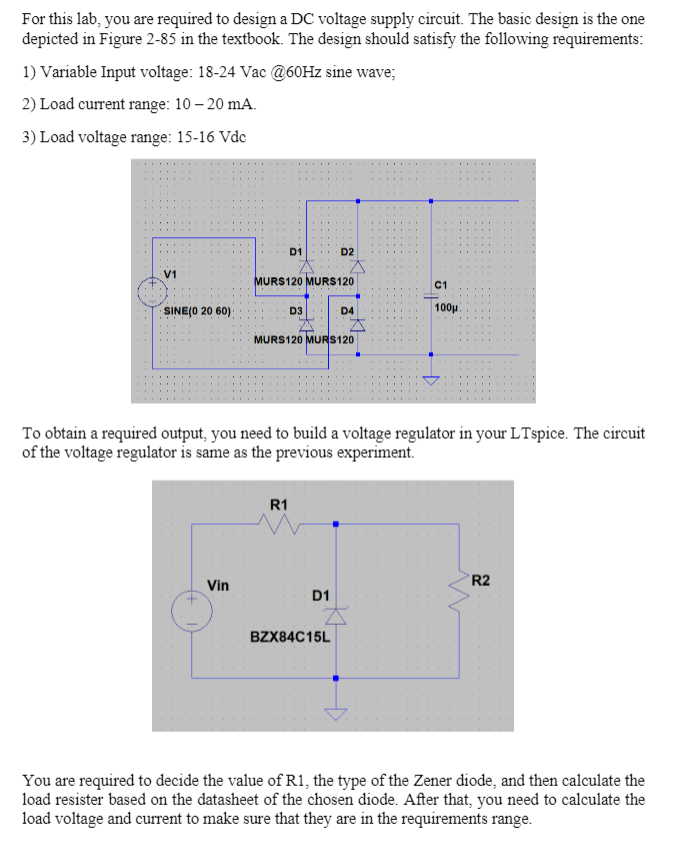 Solved For this lab, you are required to design a DC voltage | Chegg.com