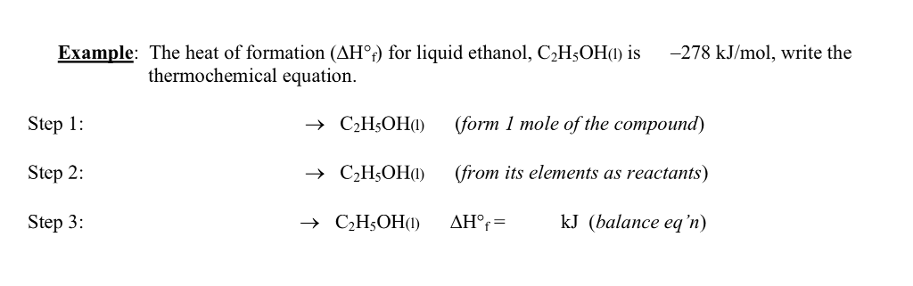 Solved Example: The heat of formation (AH*) for liquid | Chegg.com