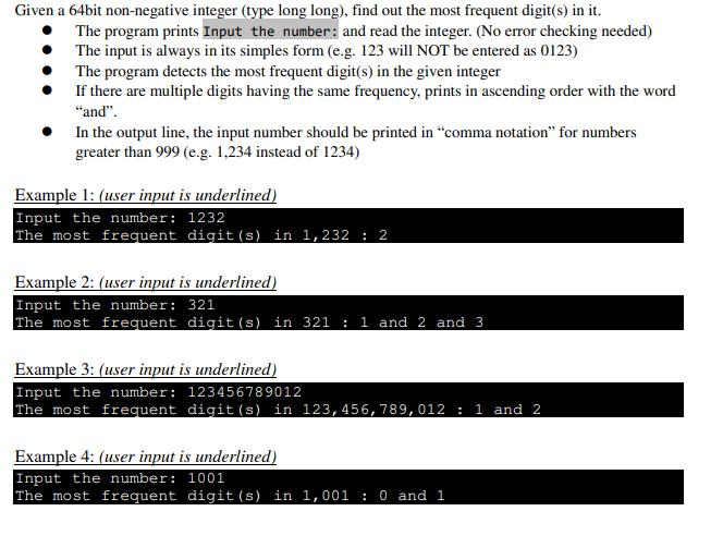 Solved Given a 64bit non-negative integer (type long long), | Chegg.com