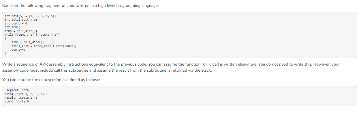 Consider the following fragment of code written in a | Chegg.com